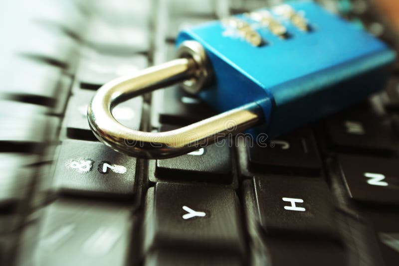 Cyber Security with Blue Combination Lock on Computer Keyboard with ...