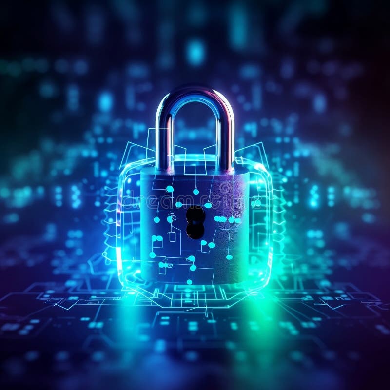 Cyber Security Blue Lock Close-up. AI Stock Illustration - Illustration ...