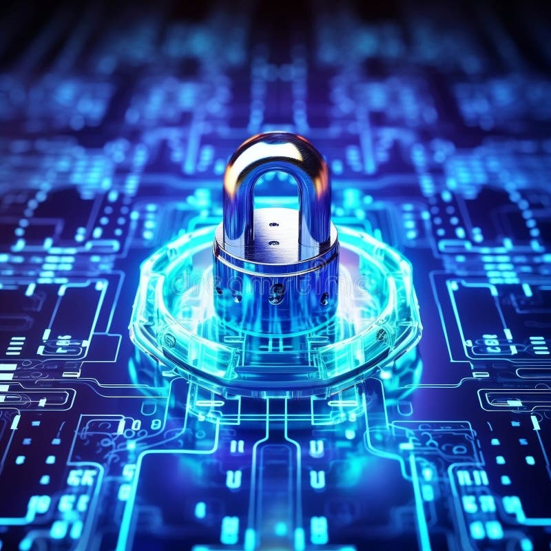 Cyber Security Blue Lock Close-up. AI Stock Illustration - Illustration ...