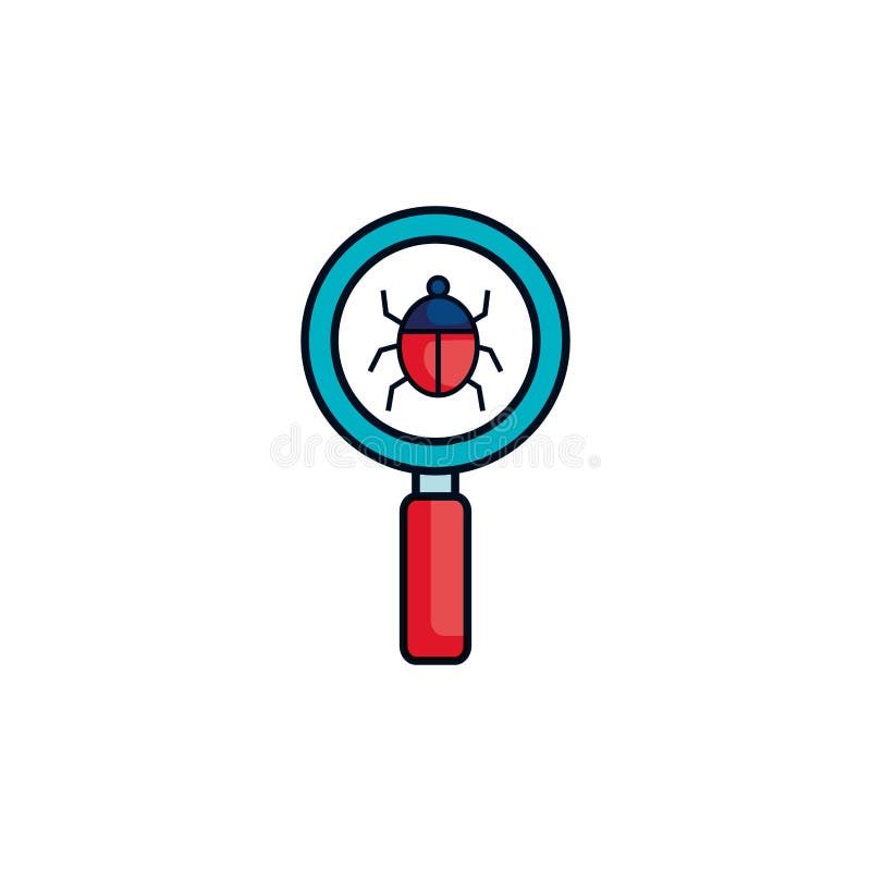 Cyber Security Bug and Magnifying Glass Detailed Style Stock Vector ...