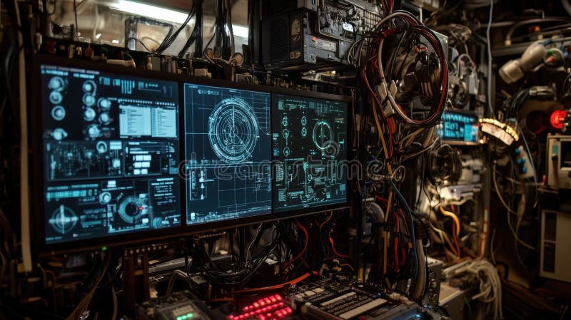 Cyber Security Center Monitoring Showing Futuristic Interface on Multiple Screens Stock Photo ...