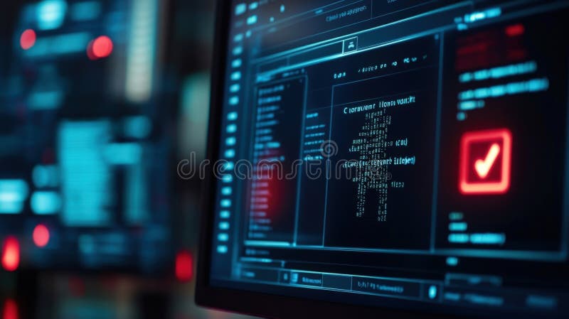 Cyber Security Check Mark Displaying on Computer Screen in Data Center ...