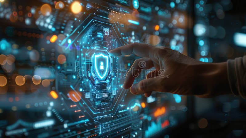Cyber Security, a Close-up of a Human Hand Actively Interacting with a ...