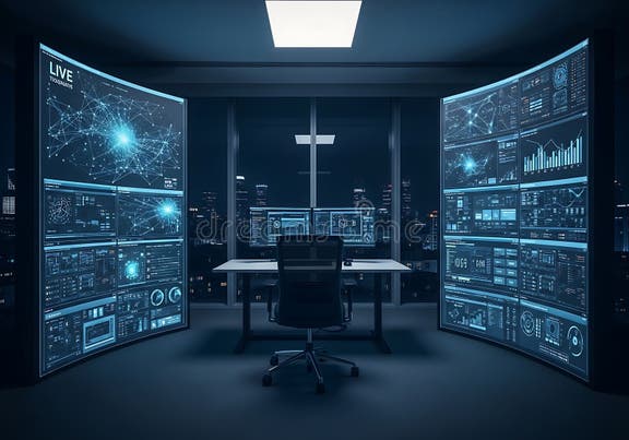 Cyber Security Command Center with Data Visualization Stock ...