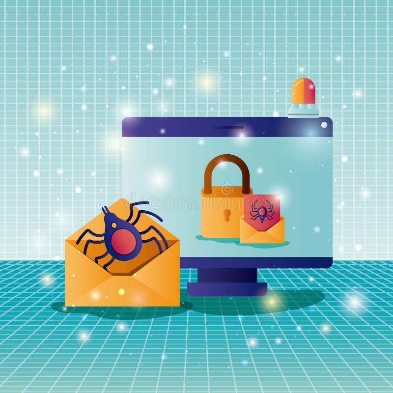 Cyber Security with Computer Stock Vector - Illustration of padlock ...