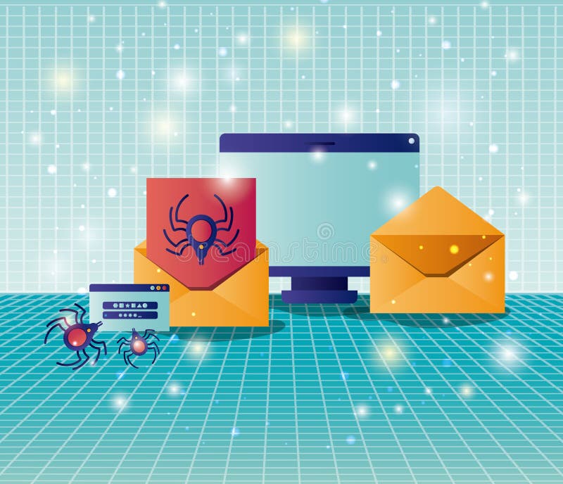 Cyber Security with Computer Stock Vector - Illustration of global ...