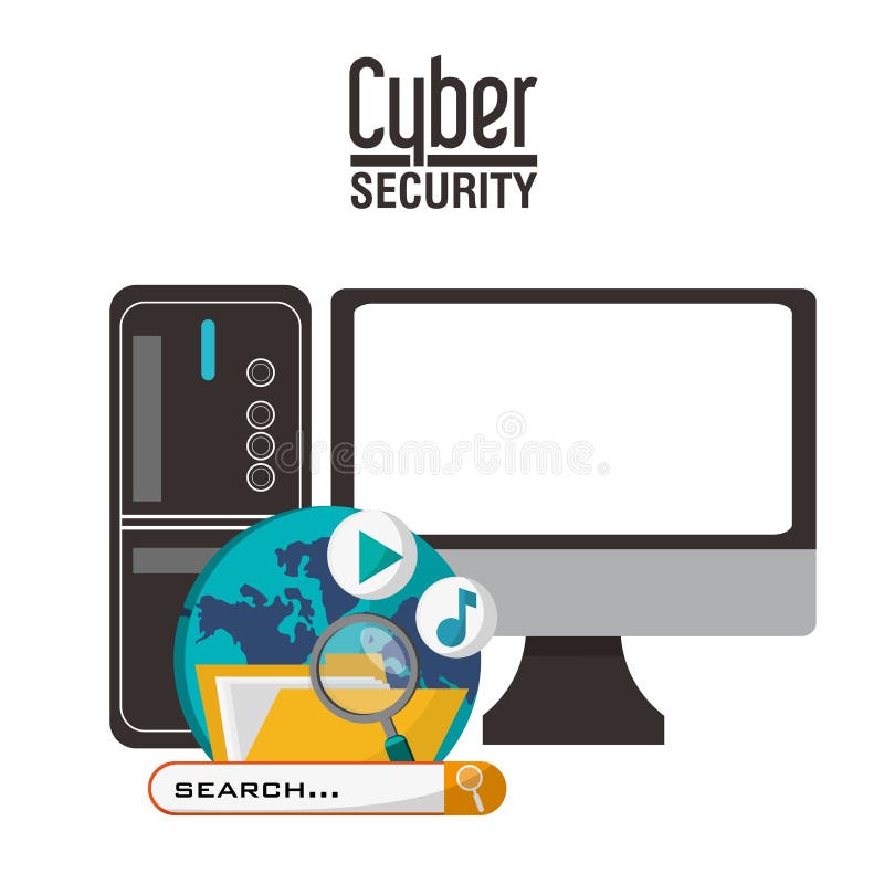 Cyber Security with Computer Design Stock Vector - Illustration of ...