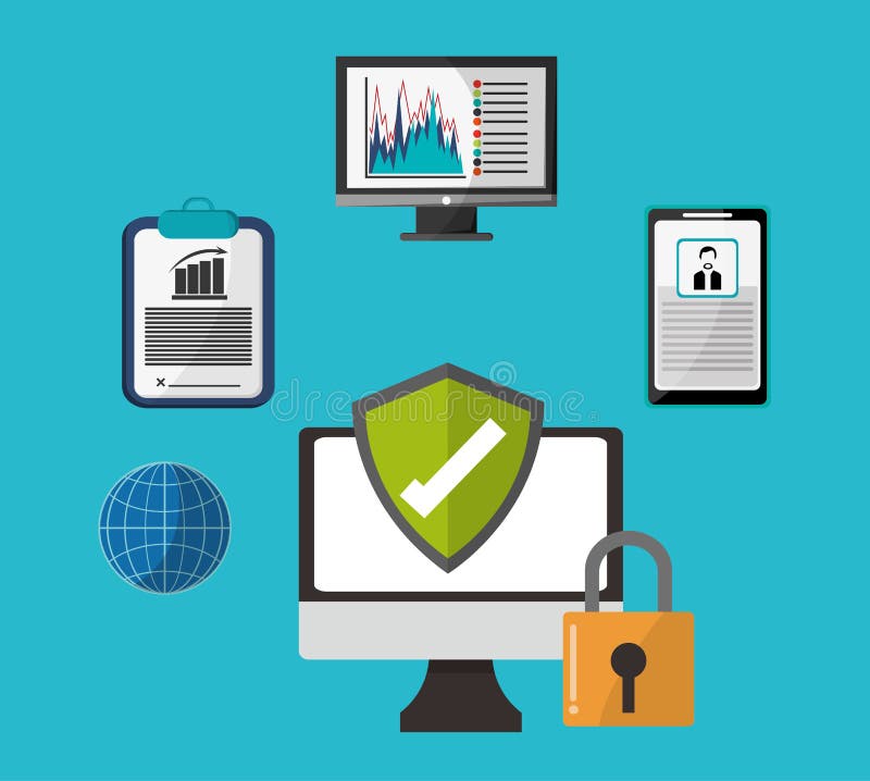 Cyber Security with Computer Design Stock Vector - Illustration of ...