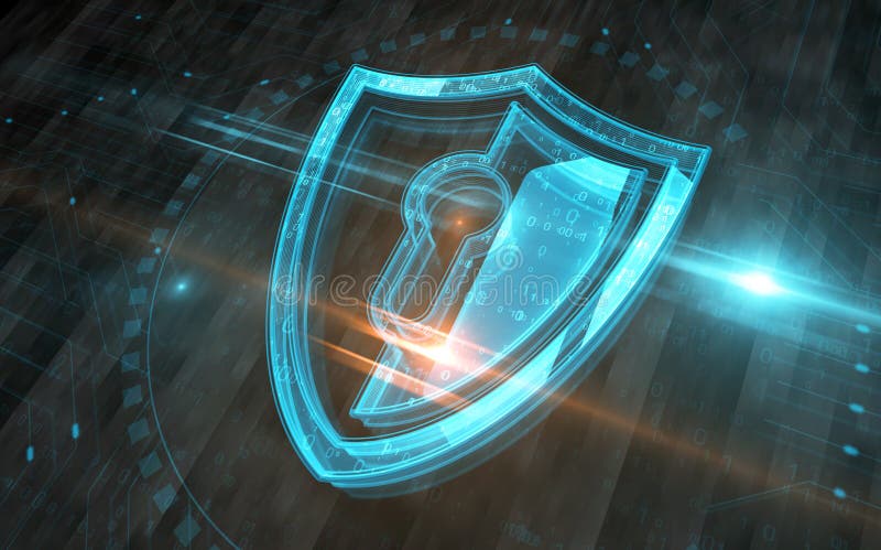 Cyber Security with Shield Symbol Digital Concept 3d Illustration Stock ...