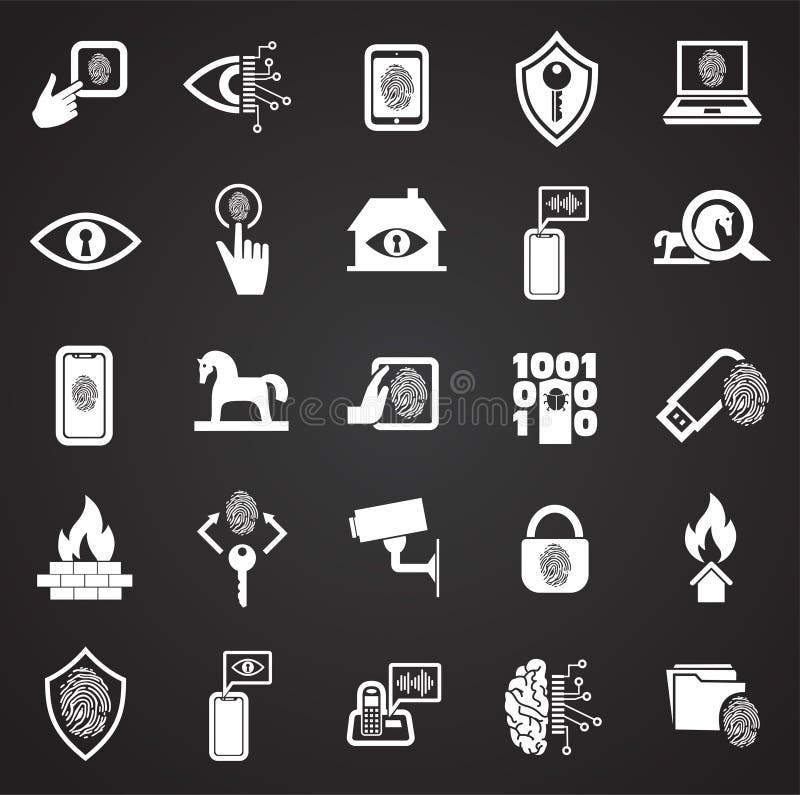 Cyber Security and Computer Set on Black Background for Graphic and Web ...