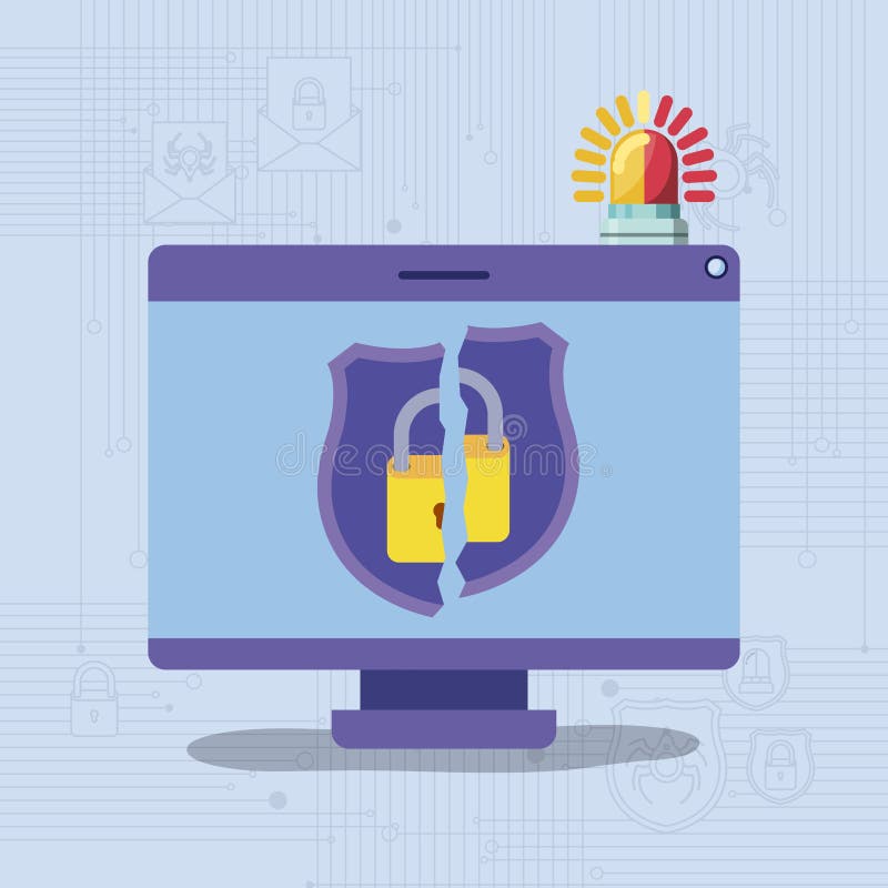 Cyber Security with Computer Stock Vector - Illustration of protection ...