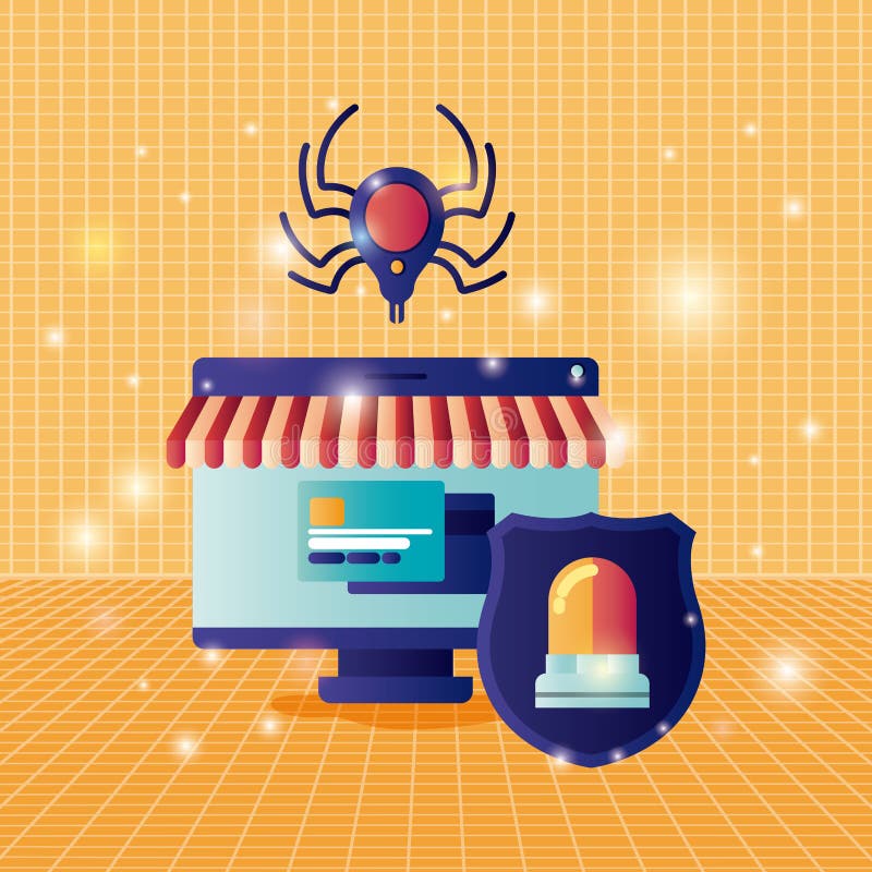 Cyber Security with Computer Stock Vector - Illustration of graphic ...