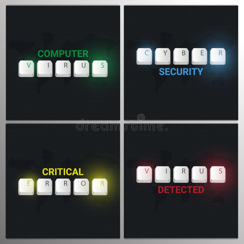 Cyber Security, Computer Virus Banners with Keyboard Buttons. Vector ...