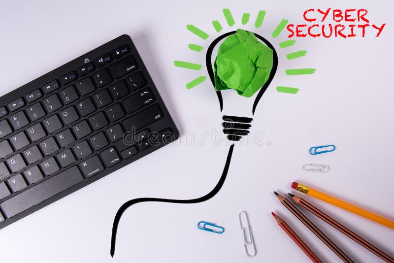 Cyber Security Concept. Abstract Idea Light Bulb and Computer Keyboard ...