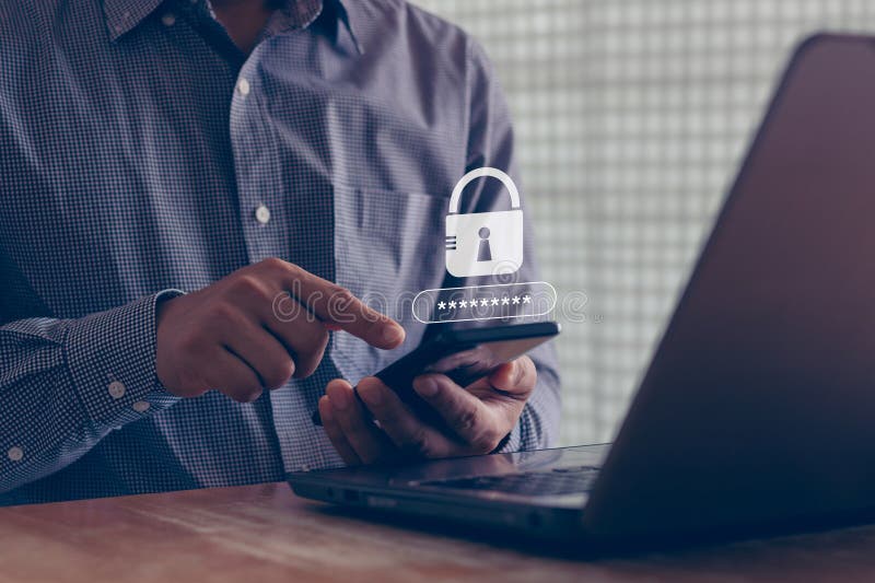 Cyber Security Concept. Businessman Locking Personal Data on Smartphone ...