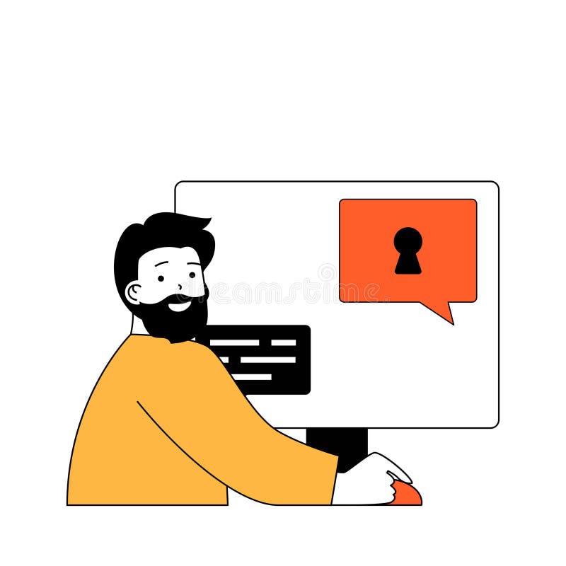 Cyber Security Concept with Cartoon People in Flat Design for Web ...