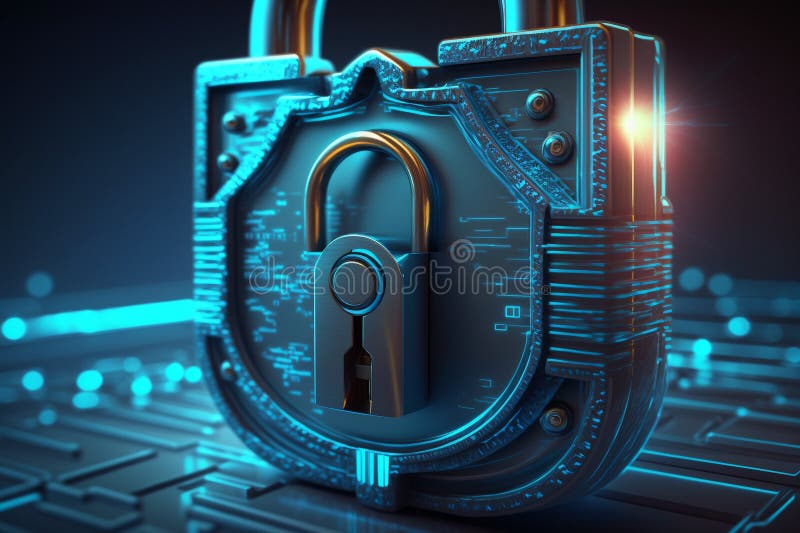 Cyber Security Concept. Close-up of Lock in Blue Light, Ai Generated ...
