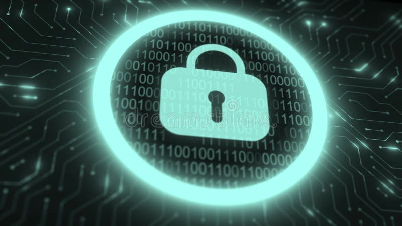 Cyber Security Concept - Closed Lock, Running Binary Code, Circuit Grid Stock Video - Video of ...