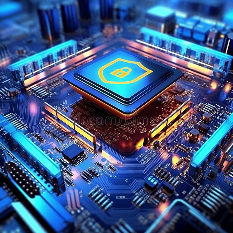 Cyber Security Concept. Computer Chip on Motherboard. Stock ...