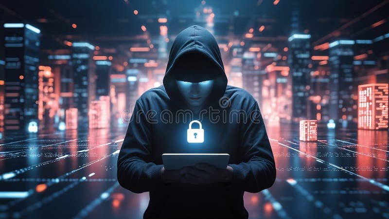 Cyber Security Concept in a Dark Street Stock Illustration ...