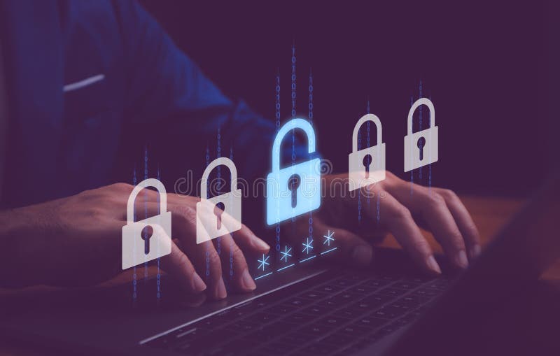 Cyber Security Concept Data Breach Man Using Computer With System Hacked Alert To Cyberattack