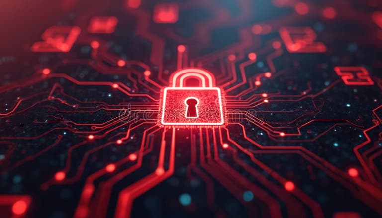 Cyber Security Concept Digital Background Red Lock on Circuit Board, Technology Privacy ...