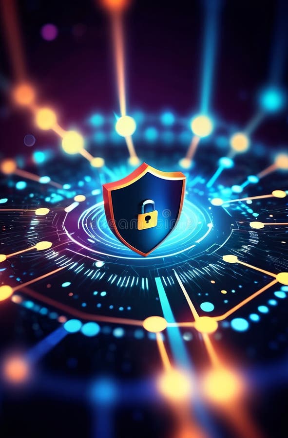 Cyber Security Concept. Digital Illustration with Vibrant Colors and ...