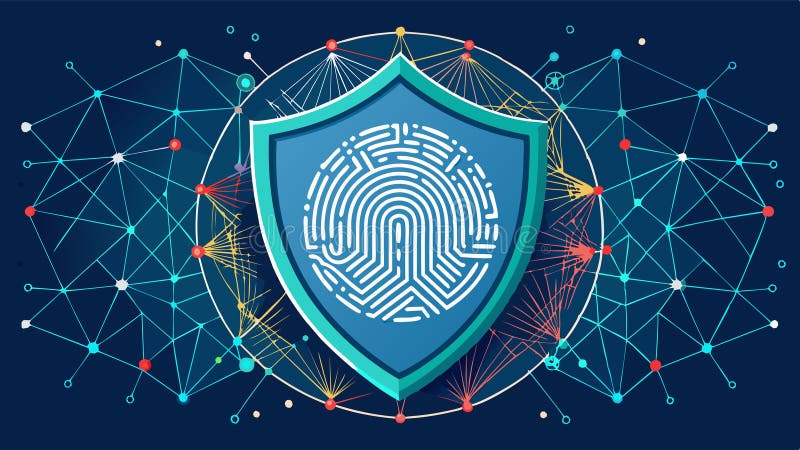 Cyber Security Concept. Fingerprint and Protection Shield from Lines ...