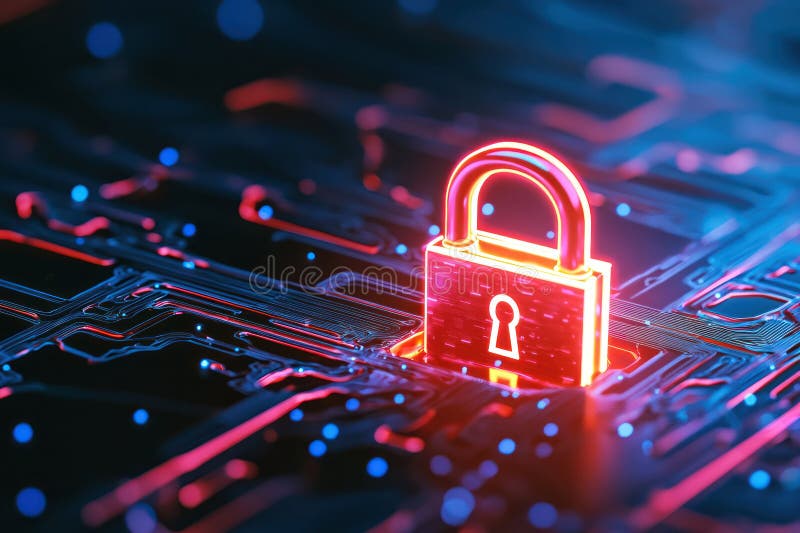 Cyber Security Concept with Glowing 3D Padlock on Digital Background ...