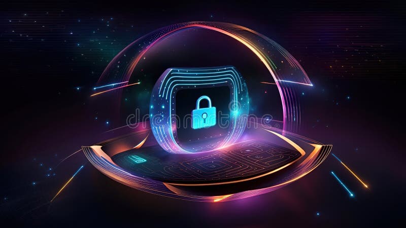Cyber Security Concept with Glowing Padlock on Abstract Background ...