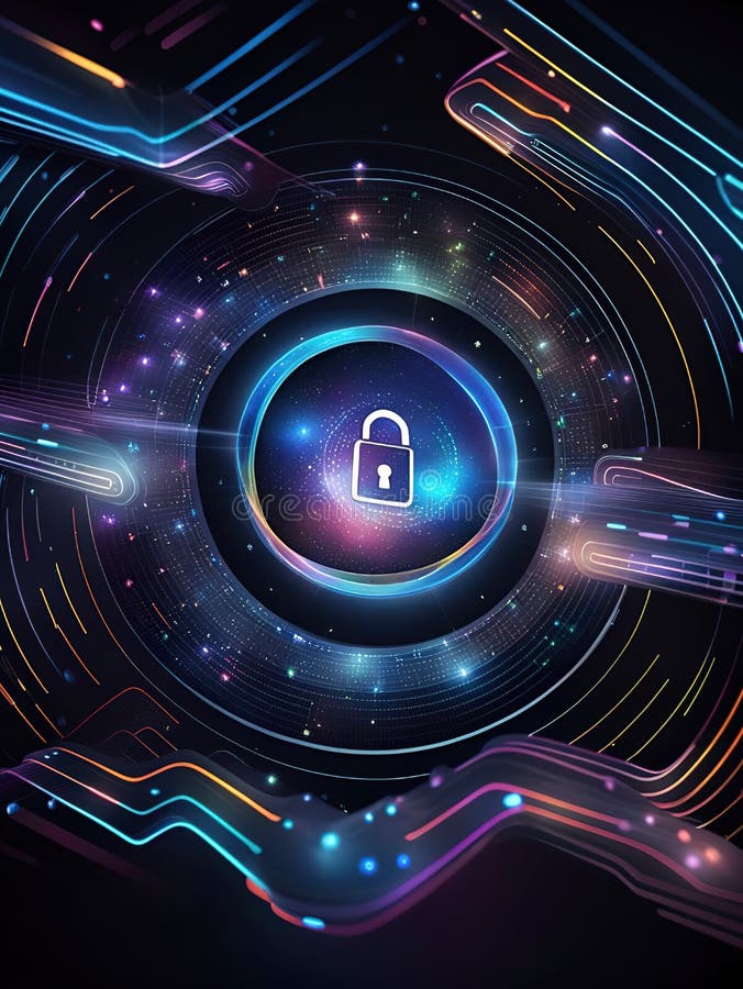 Cyber Security Concept with Glowing Padlock on Abstract Background ...