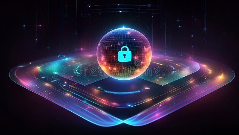 Cyber Security Concept with Glowing Padlock on Abstract Background ...