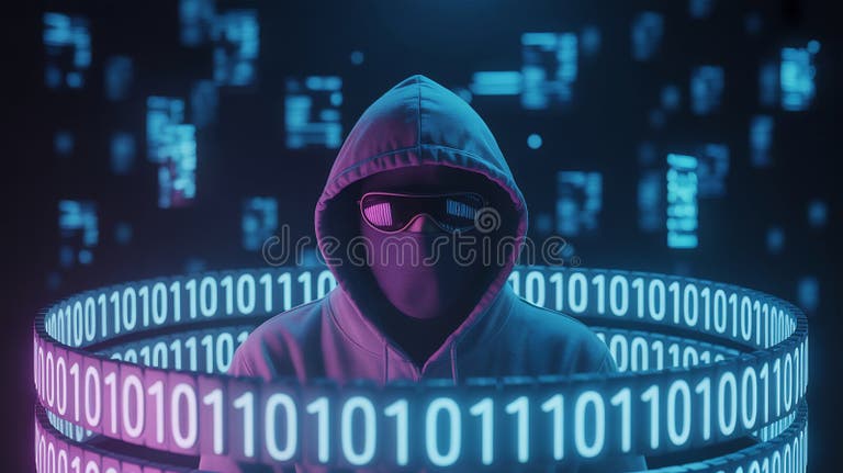 Cyber Security Concept with Hacker and Binary Code Ring Stock ...
