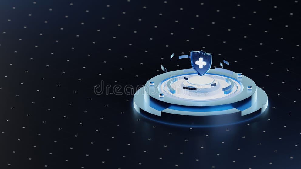 Security Concept Illuminating Sheild and Plus Icon for Cyber Data ...