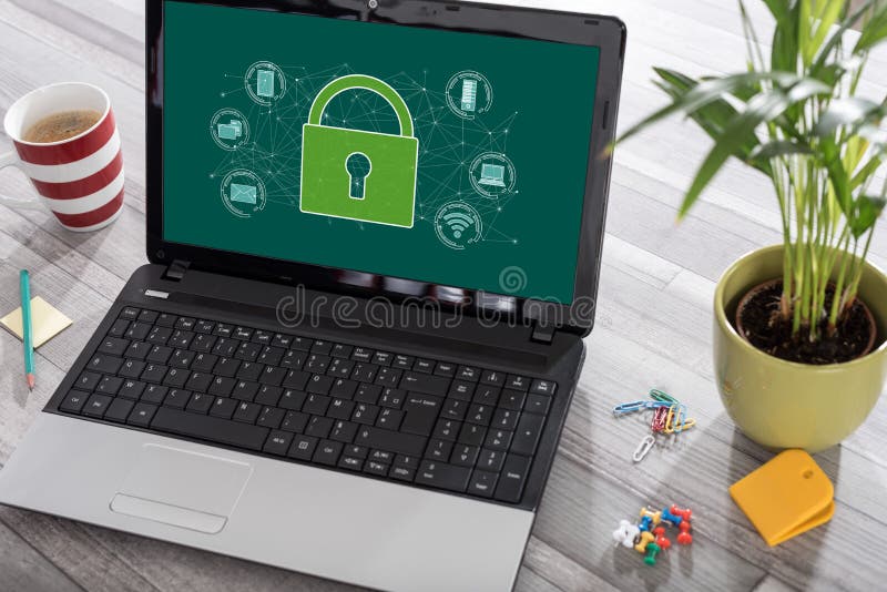 Cyber Security Concept on a Laptop Stock Photo - Image of computer ...