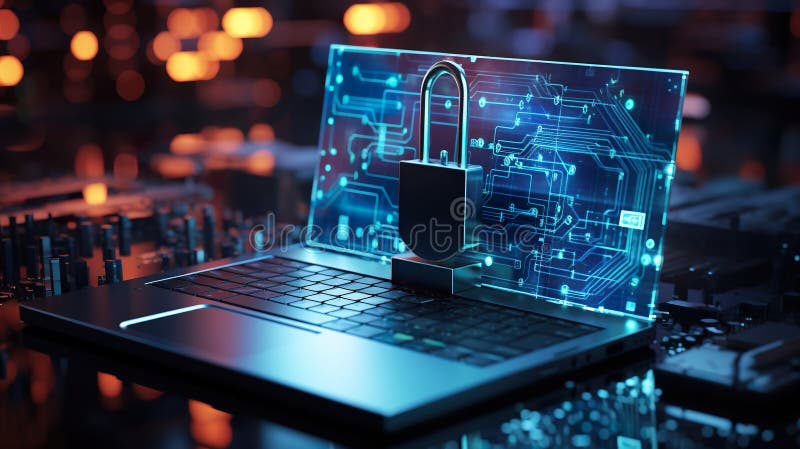 Cyber Security Concept. a Laptop with a Lock on the Keyboard ...
