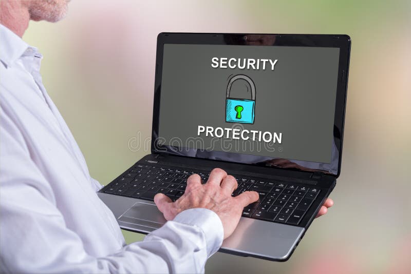 Cyber Security Concept on a Laptop Stock Image - Image of hand, protect ...