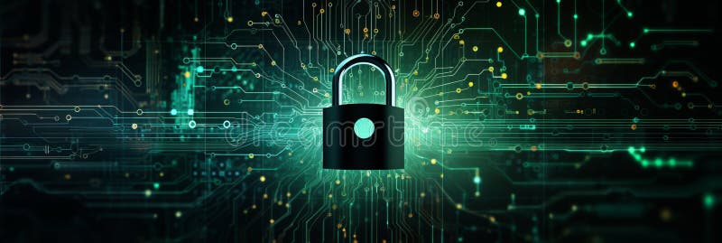 Cyber Security Concept. Lock, Key Hole on Blue Digital Pattern ...
