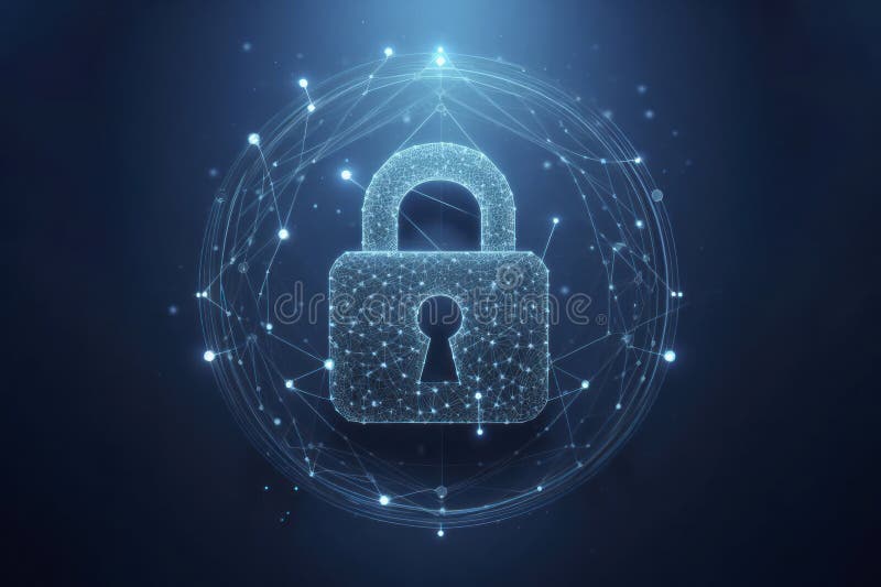 Cyber Security Concept. Lock Symbol from Lines and Triangles, Point ...