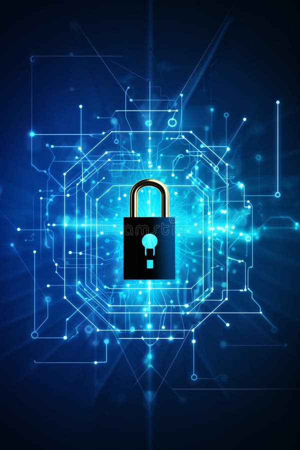 Cyber Security Concept. Lock Symbol from Lines and Triangles, Point ...