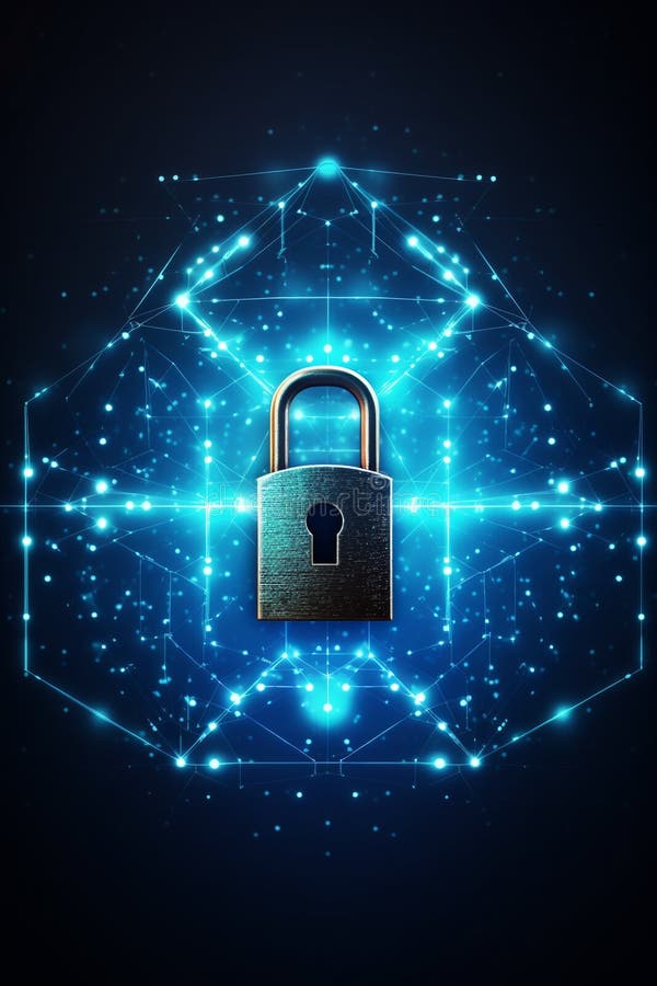 Cyber Security Concept. Lock Symbol from Lines and Triangles, Point ...