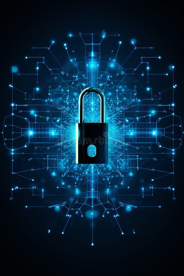 Cyber Security Concept. Lock Symbol from Lines and Triangles, Point ...