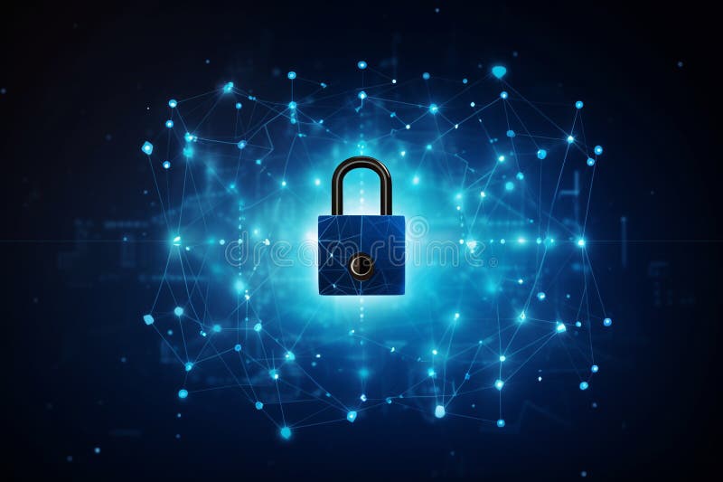 Cyber Security Concept. Lock Symbol from Lines and Triangles, Point ...