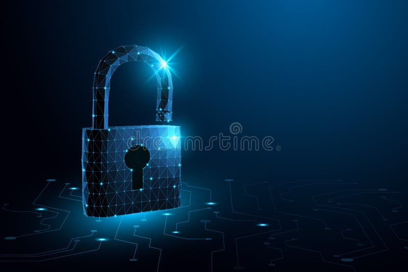 Cyber Security Concept. Lock Symbol Low Poly, Point Connecting Network ...