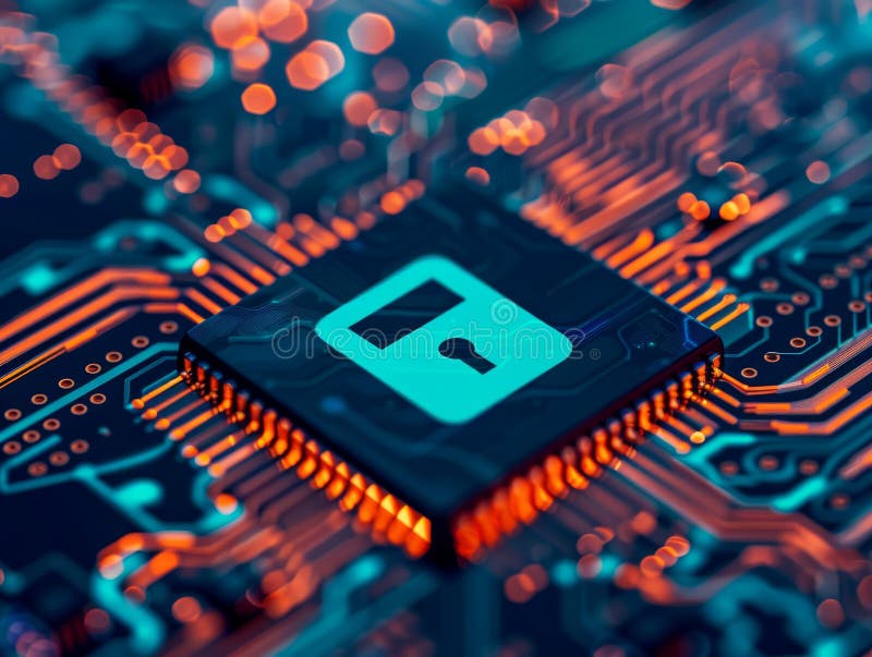 Cyber Security Concept Locked Padlock Icon on Microchip Circuit Board ... Cyber Security Concept Locked Padlock Icon on Microchip Circuit Board ...