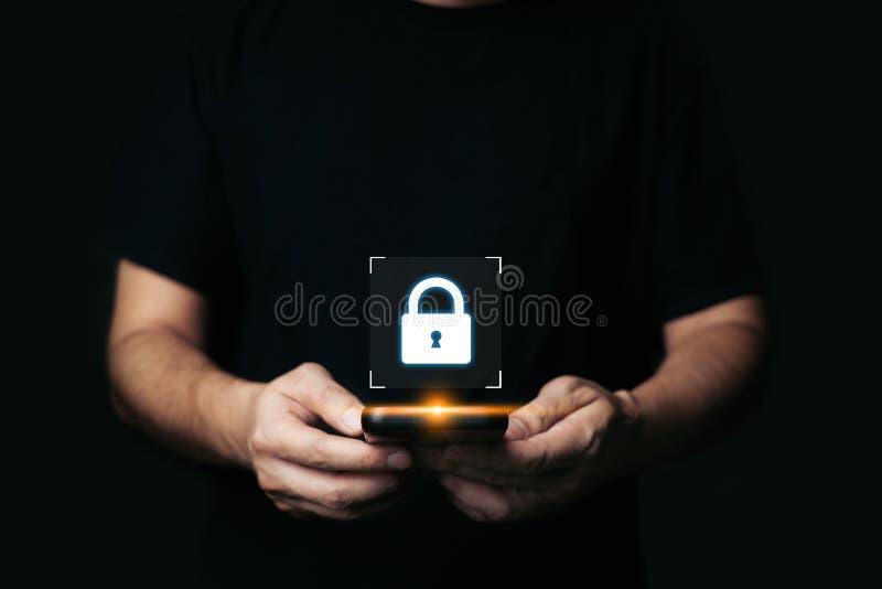 Cyber Security Concept, Man Hand Holding Smartphone Protection Network ...