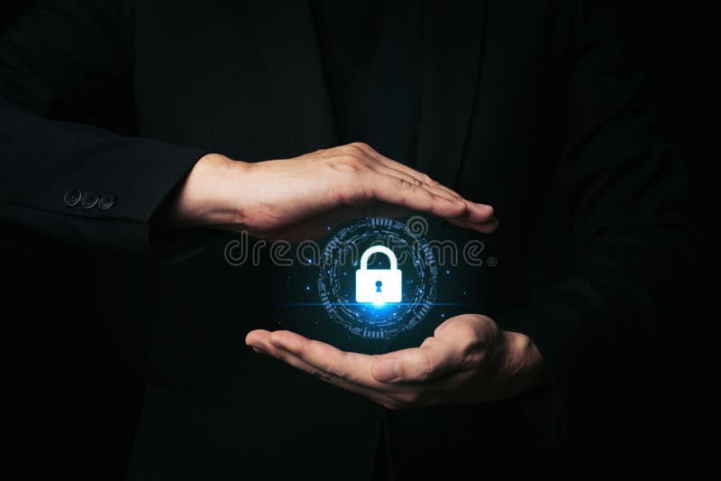 Cyber Security Global Network Concept, Man Hand Protecting Smart Stock ...