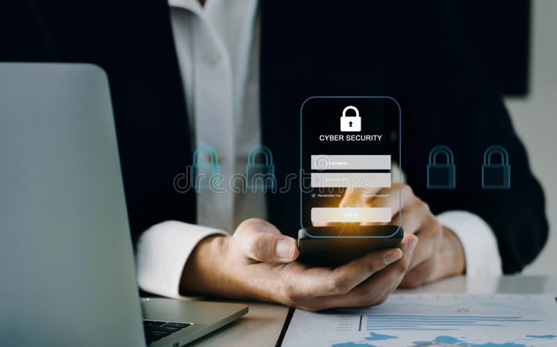 Cyber Security Concept, Man Hand Using Screen Padlock Network with Lock ...