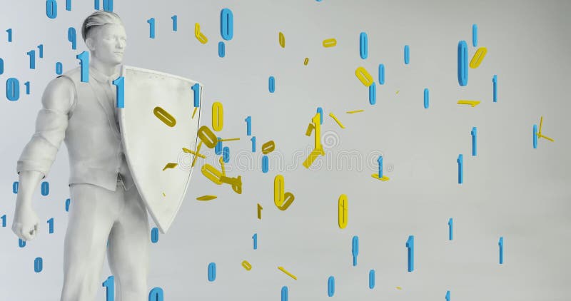 Cyber Security Concept with Man Holding Shield Blocking Out Virus Stock ...