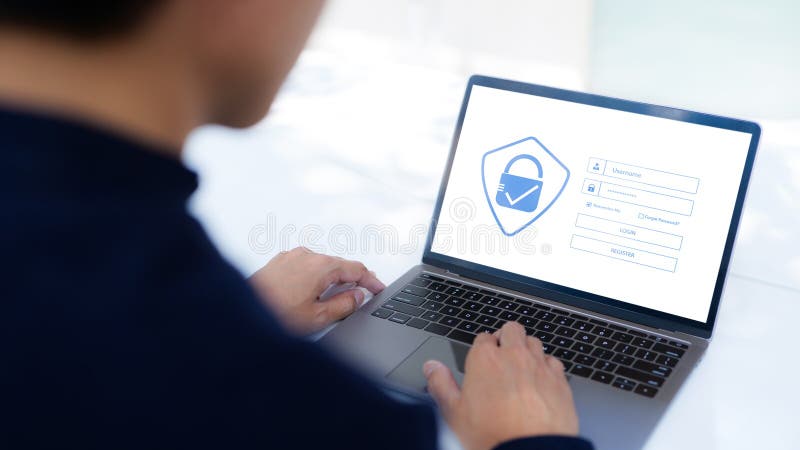 Cyber Security Concept Man Is Logging In With A Username And Password Public Stock Image